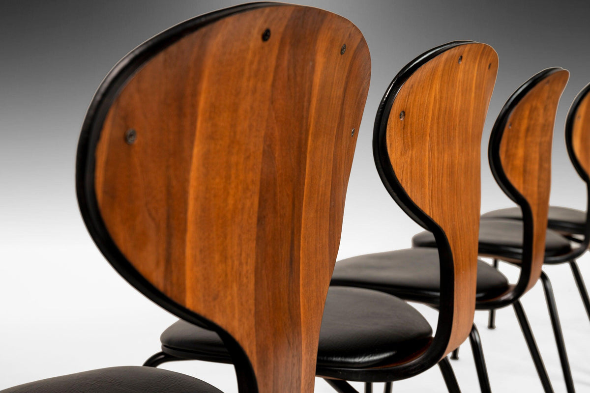 Rare Set of Six 6 Bentwood Dining w Metal Bases Chairs by Norman Ch