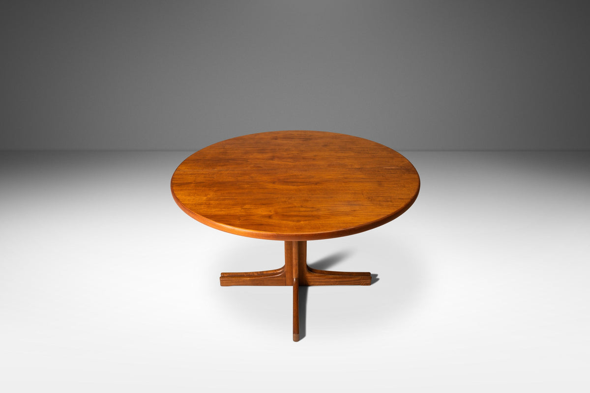 Danish Modern Trestle-Based Extension Dining Table in Teak w/ One Leaf