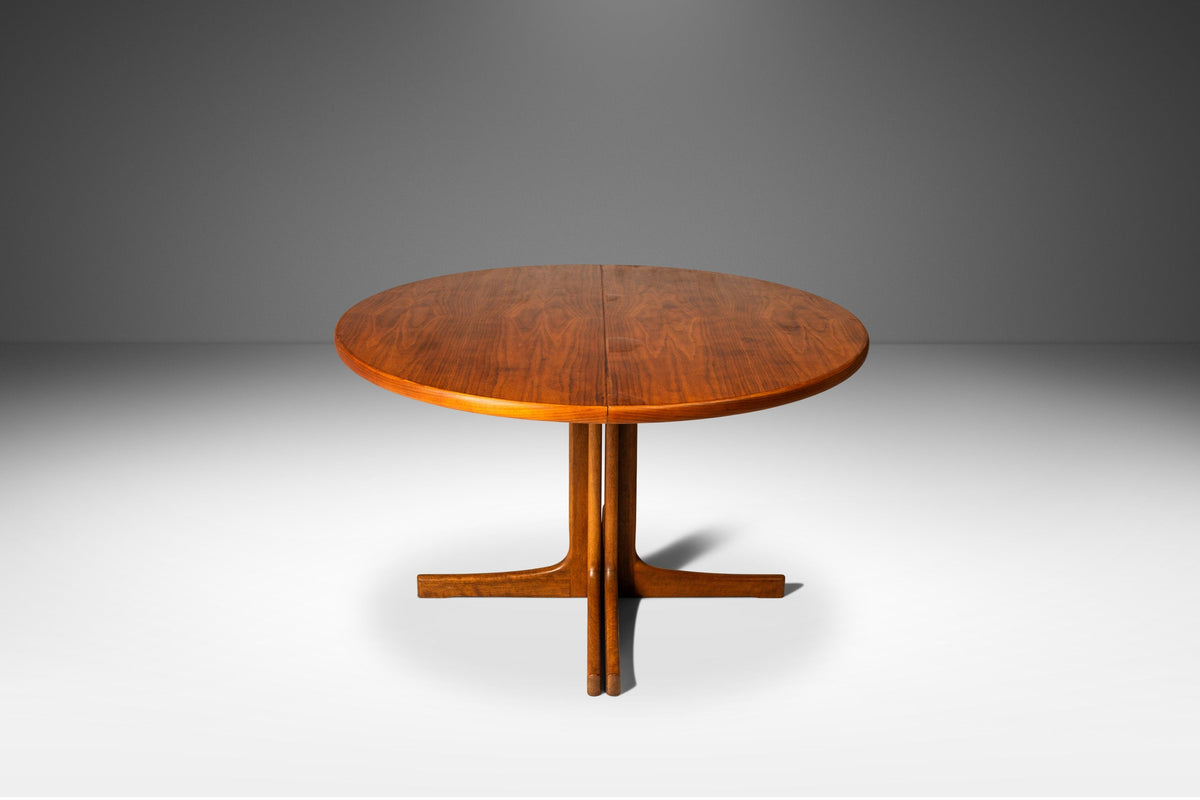 Danish Modern Trestle-Based Extension Dining Table in Teak w/ One Leaf