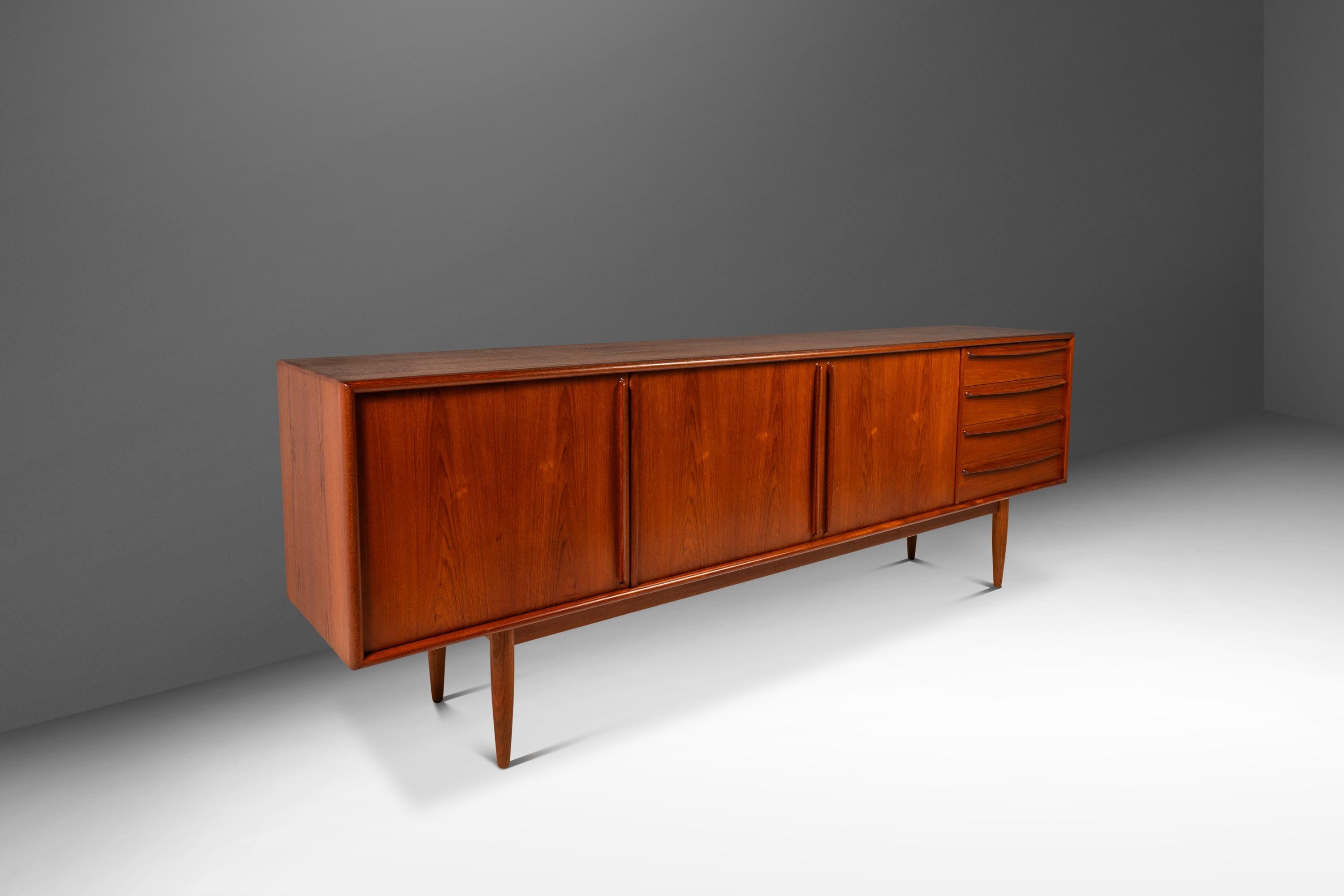 Expansive 8ft Danish Mid Century Modern Credenza in Teak by Svend A. Madsen for Falster Mobelfabrik Denmark c. 1960s