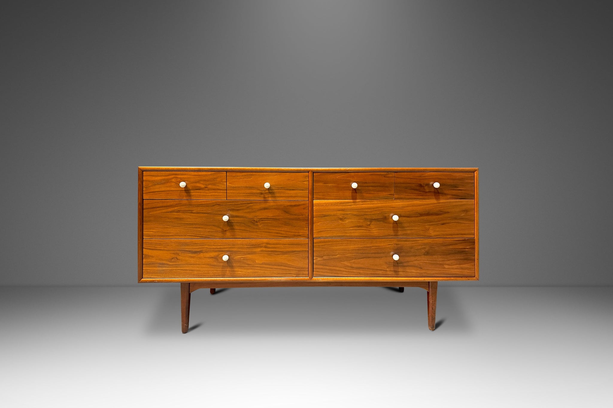 Mid Century Modern 8 Drawer Dresser in Walnut by Kipp Stewart for Drex
