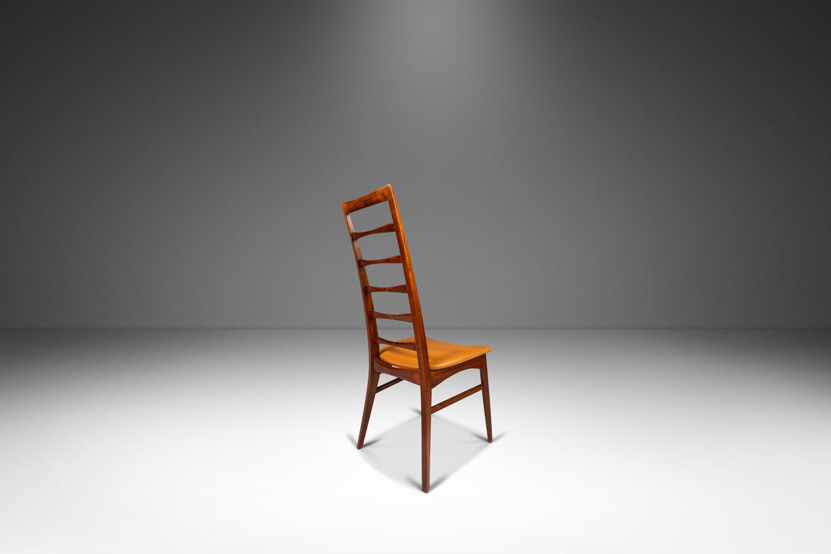 Mid-Century Modern High-Back Ladder-Back Accent Chair in Walnut & Leat