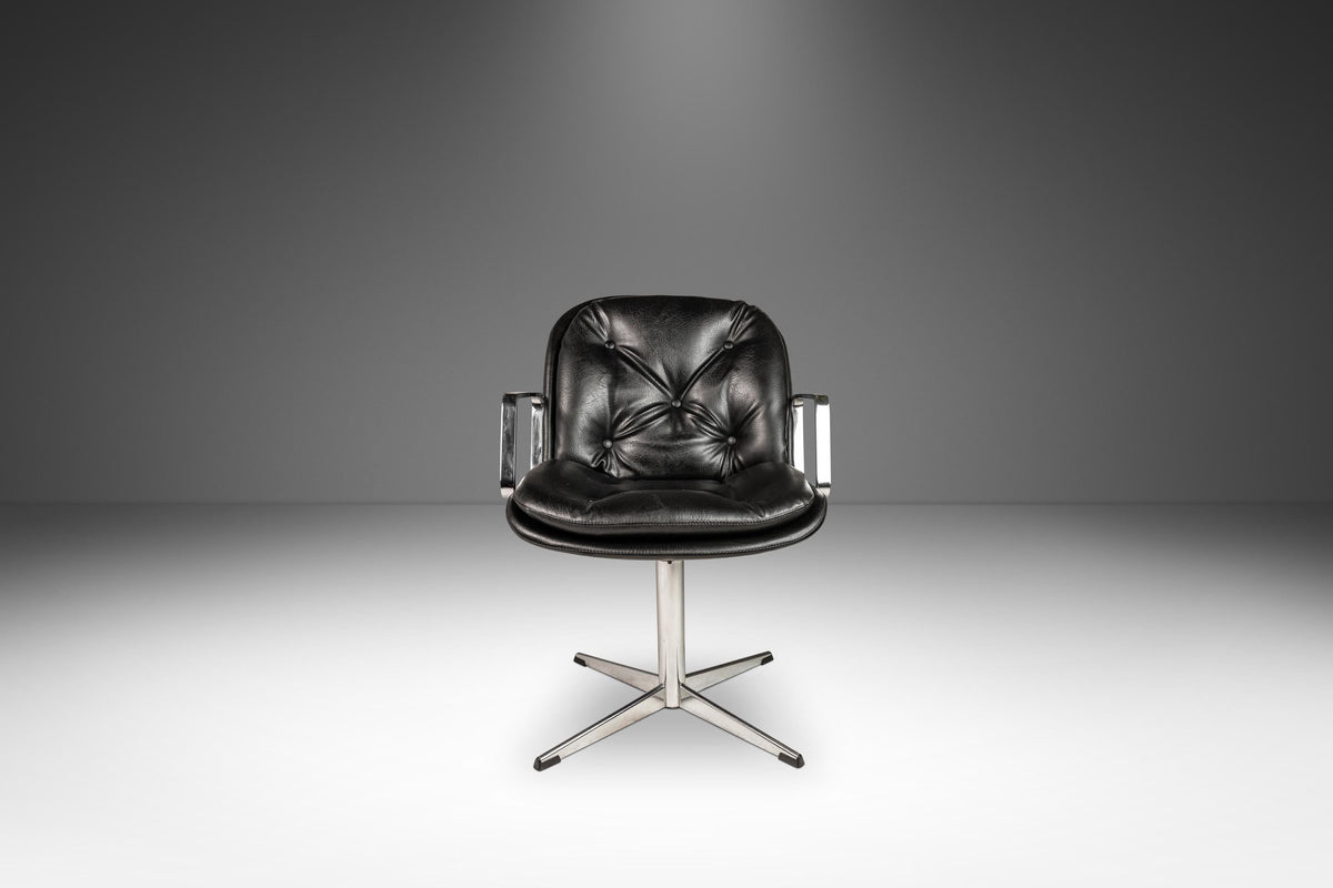Mid-Century Modern High-Stance Office Chair in Chrome and Vinyl After