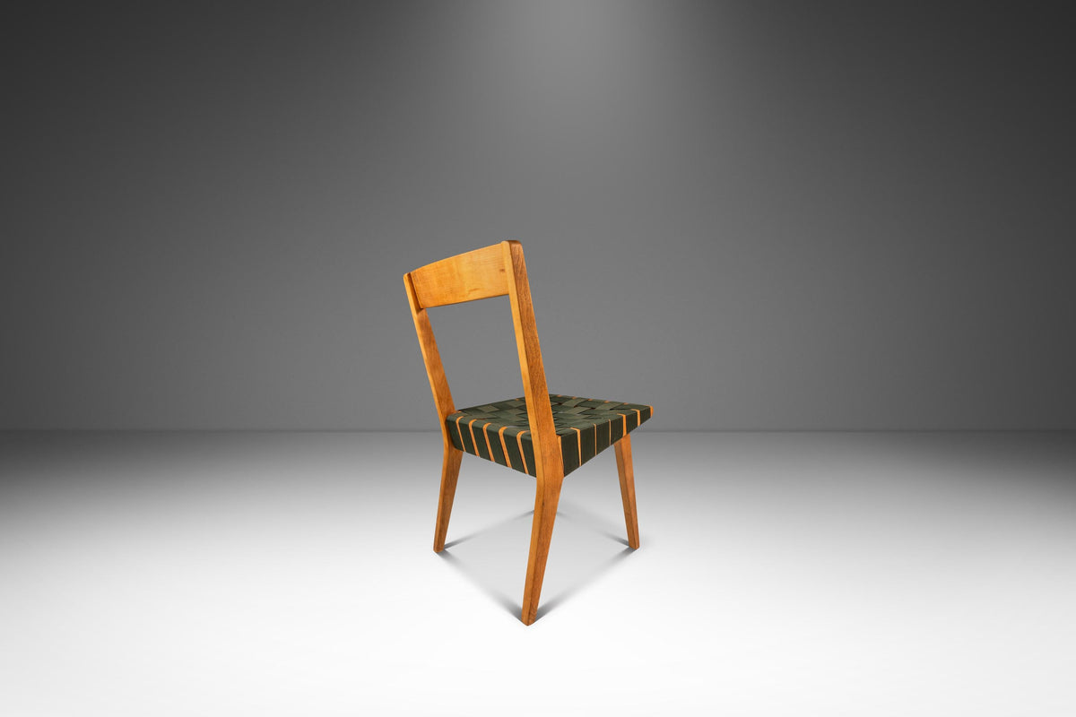 Mid-Century Modern Model 666 Side Chair in Birch & Green Strapping by