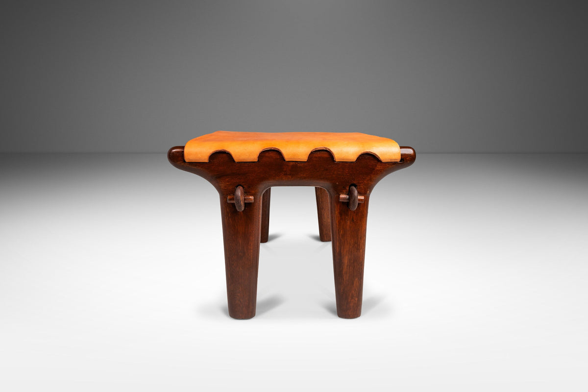 Mid-Century Modern Tooled Leather Sling Ottoman / Footstool by Angel P