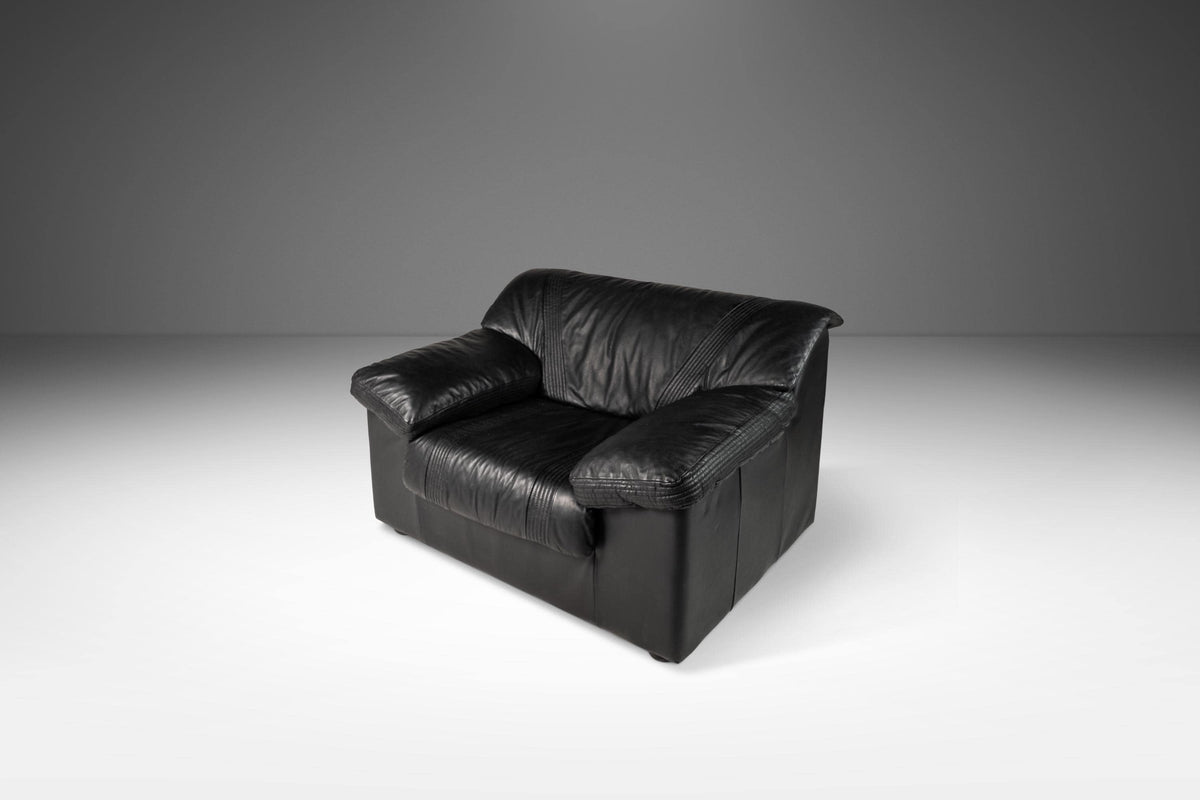 Post Modern Four Seat Sofa & Matching Lounge Chair Set in Original Lea