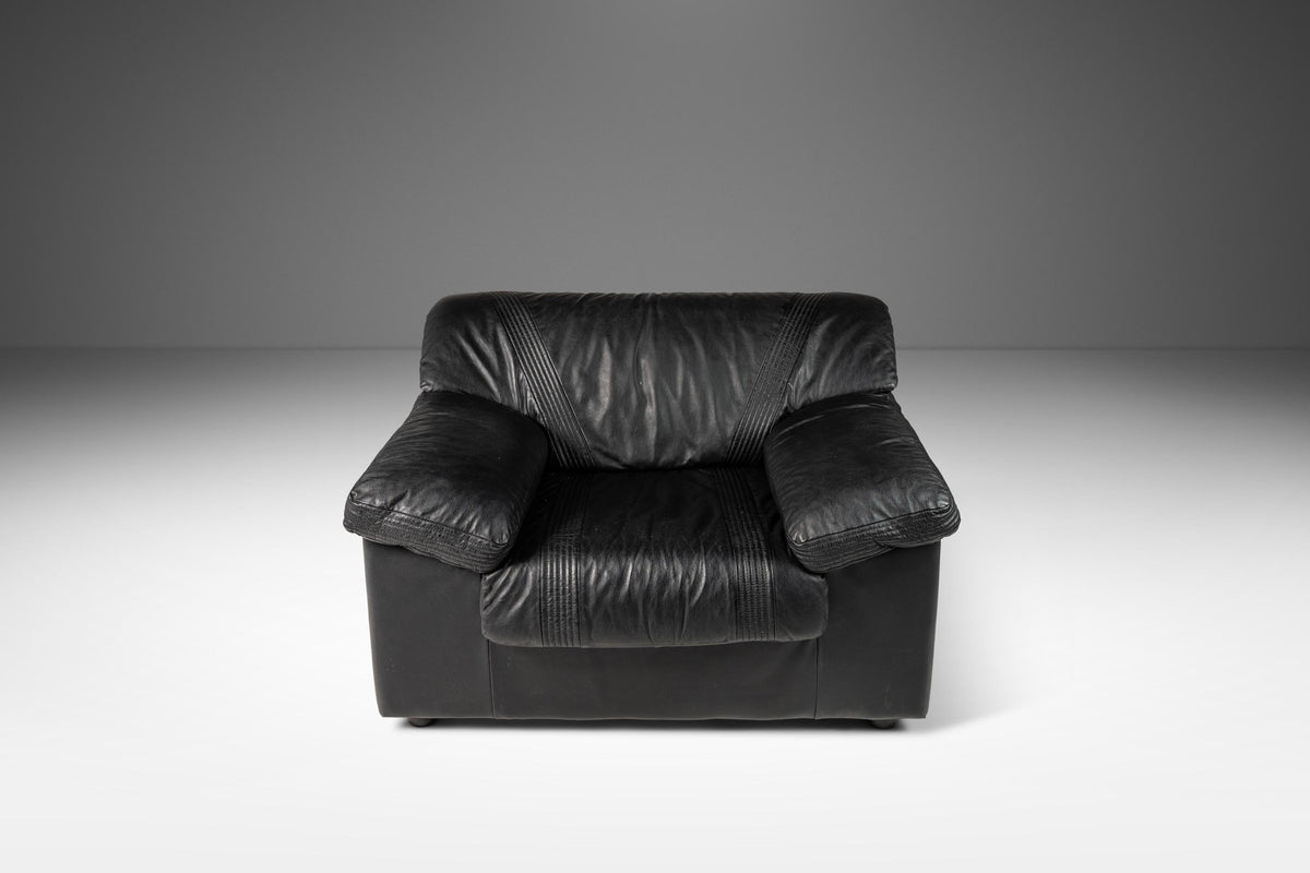 Post Modern Four Seat Sofa & Matching Lounge Chair Set in Original Lea