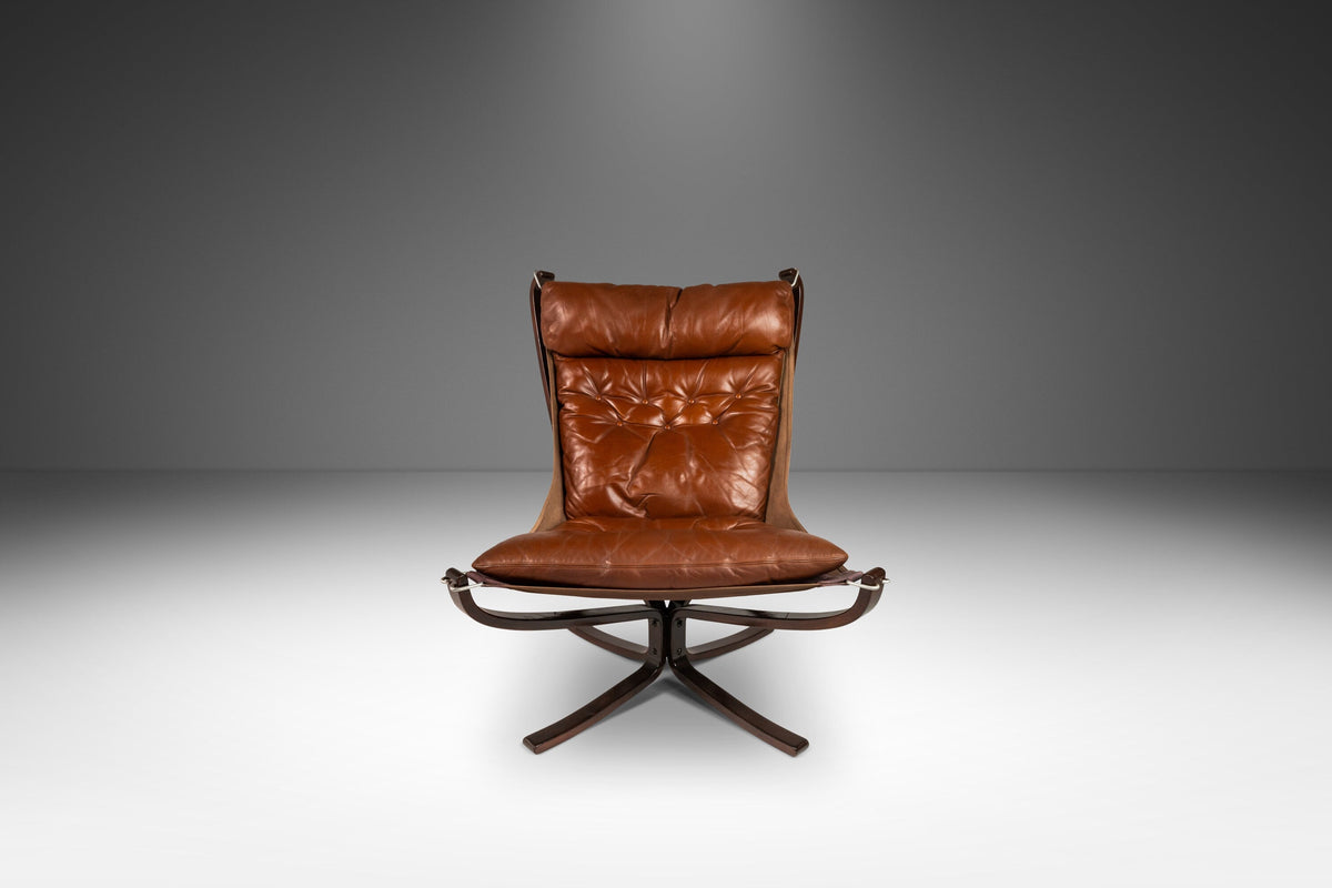 Rare High-Back Falcon Chair with Matching Ottoman in Leather by Sigurd
