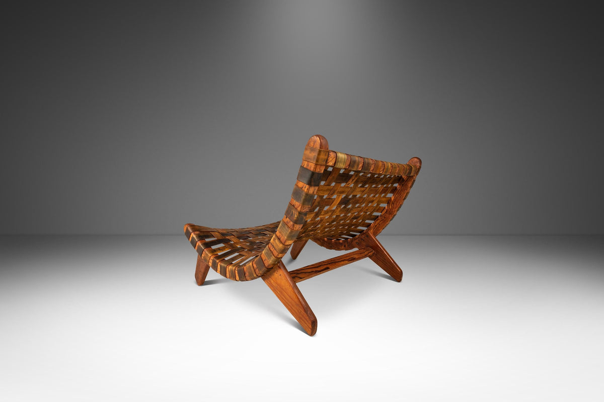 Rare Oversized Scoop Lounge Chair in Solid Douglasg Fir and Leather Af