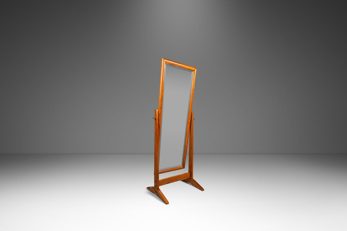 Danish Mid-Century Modern Full-Length Adjustable Floor Mirror in Solid