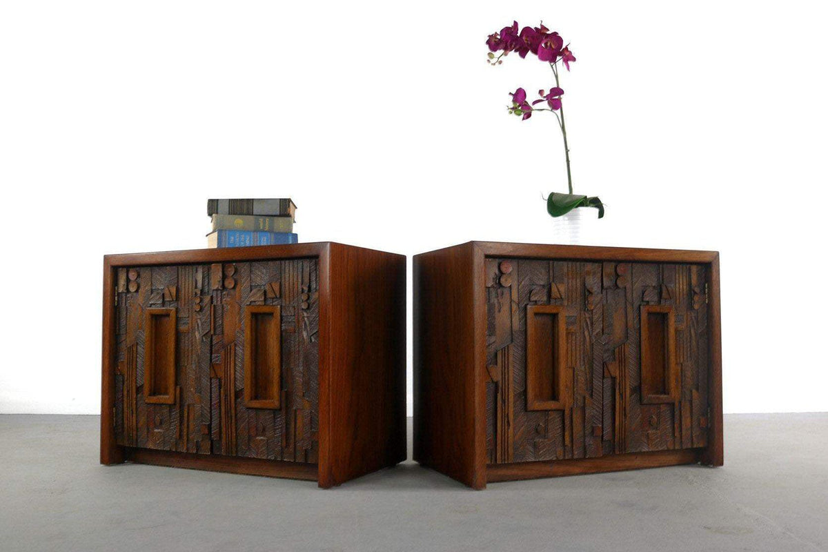 Lane Brutalist End Tables In the Manner of Paul Evans - A Set of 2