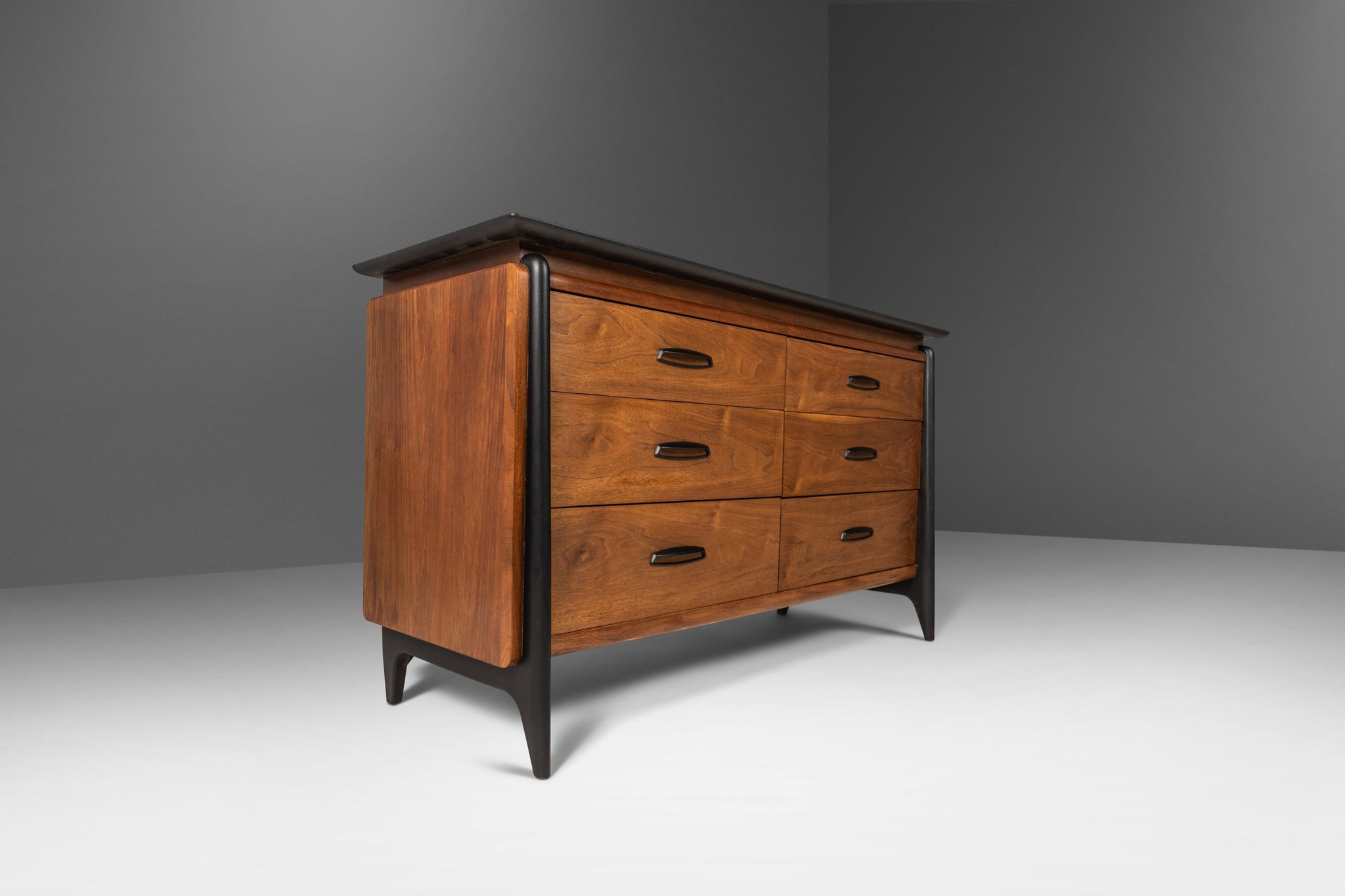 Mid Century Modern Architectural Charcoal Six 6 Drawer Dresser by Jo