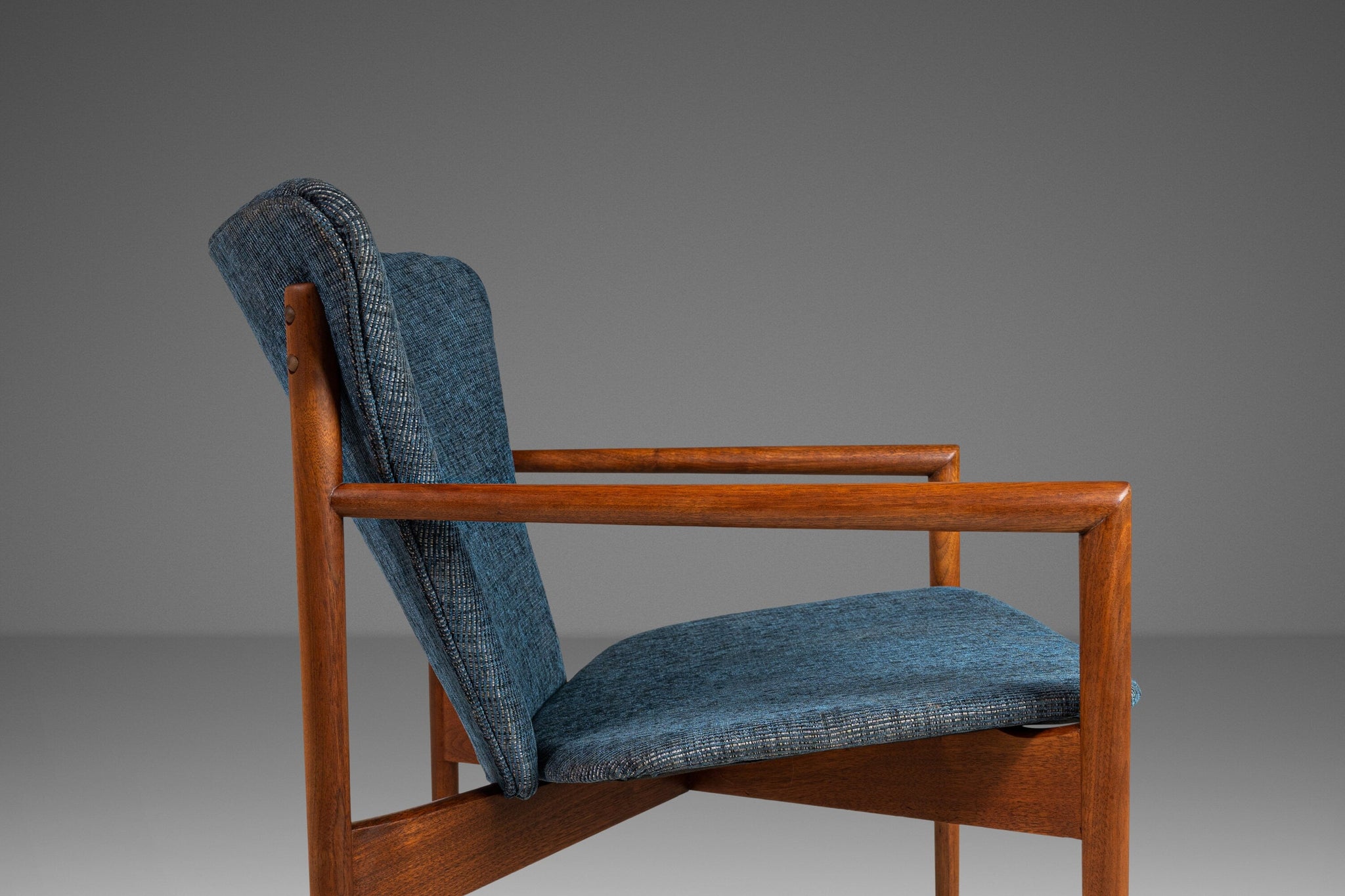 Rare Angular Lounge Chair Armchair with Sculpted Back in Walnut Afte