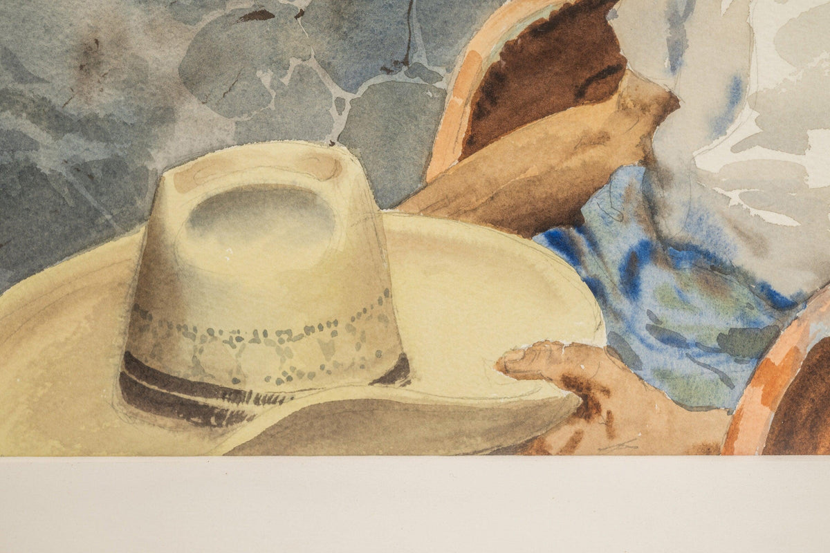 Signed Watercolor "El Equipal" Folk Art Painting by Luis Ricardo Amend