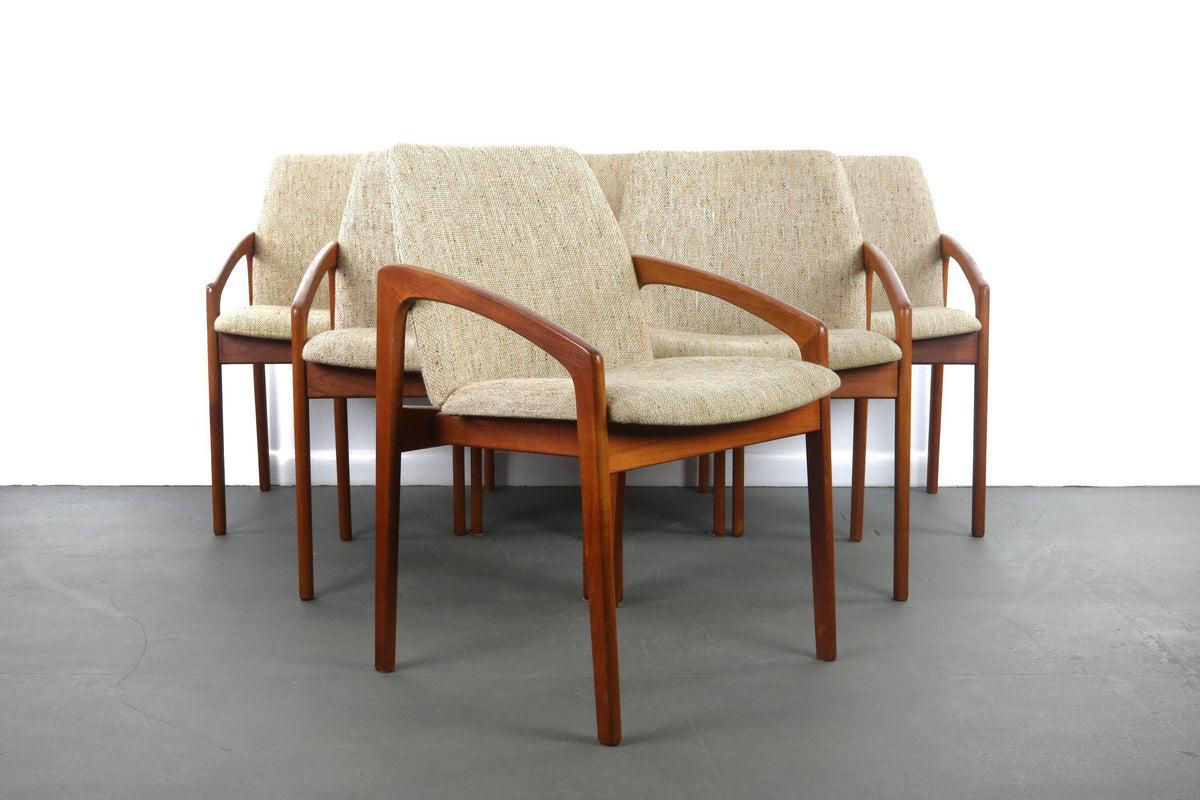 Six Teak Danish Modern Dining Chairs by Kai Kristiansen, produced by K
